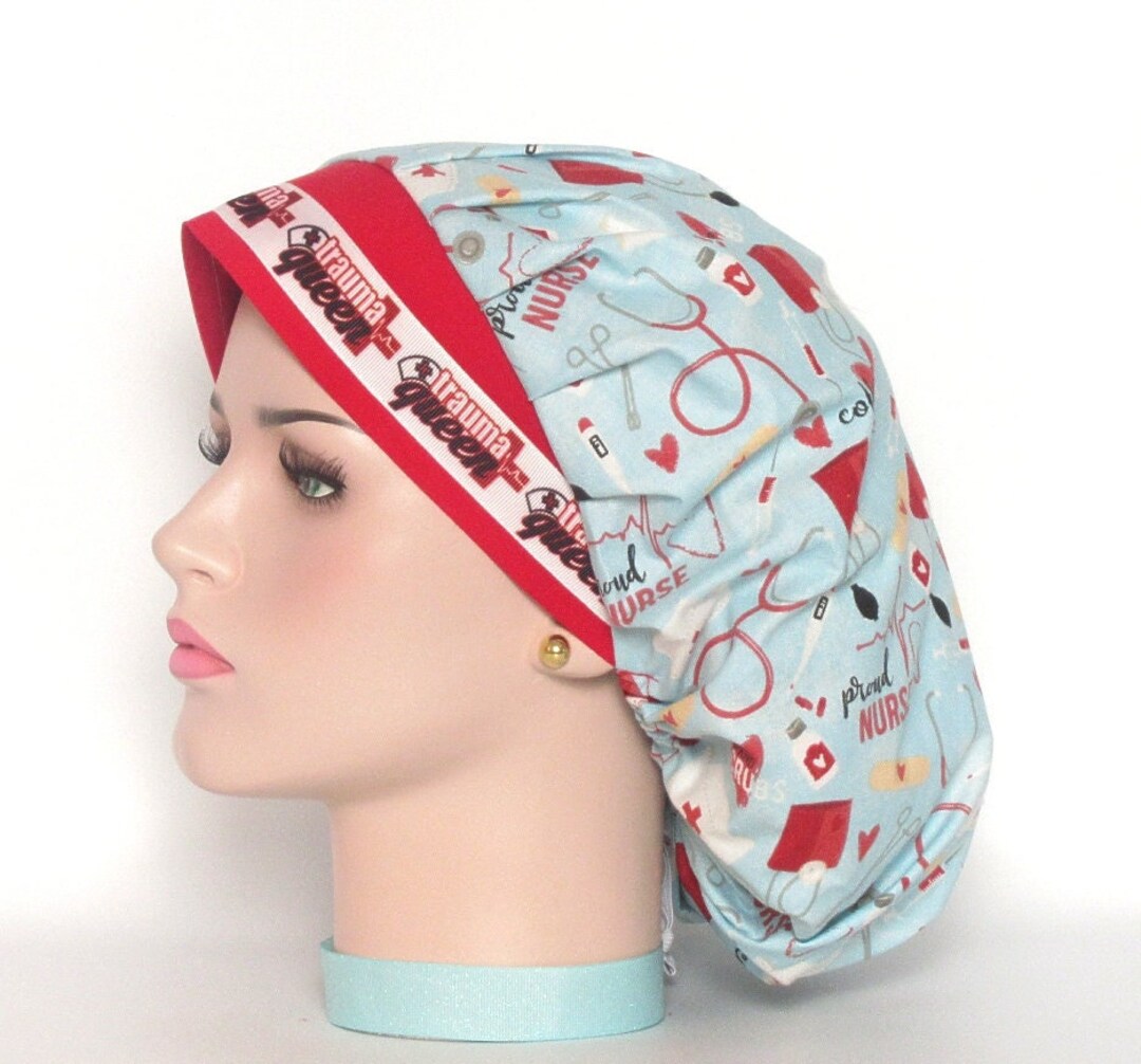 Banded Bouffant Custom Cotton Scrub Hat-nurse Light Blue With Nurse ...