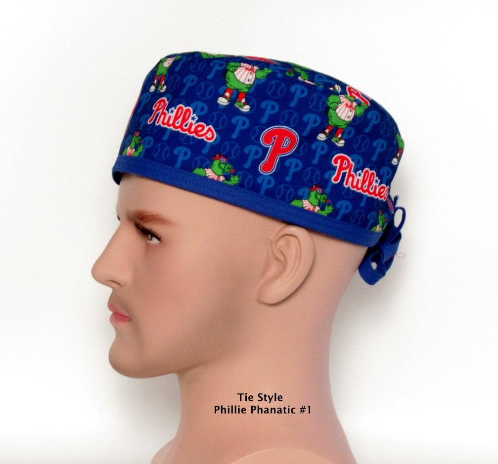 MEDIUM Phillies Men's Tie Scrub Hat-royal Phillies Phanatic, Red 
