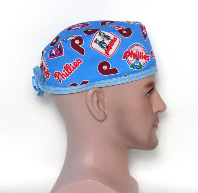Phillies Scrub Hat: Men's Tie-back Style, Light Blue Print With ...
