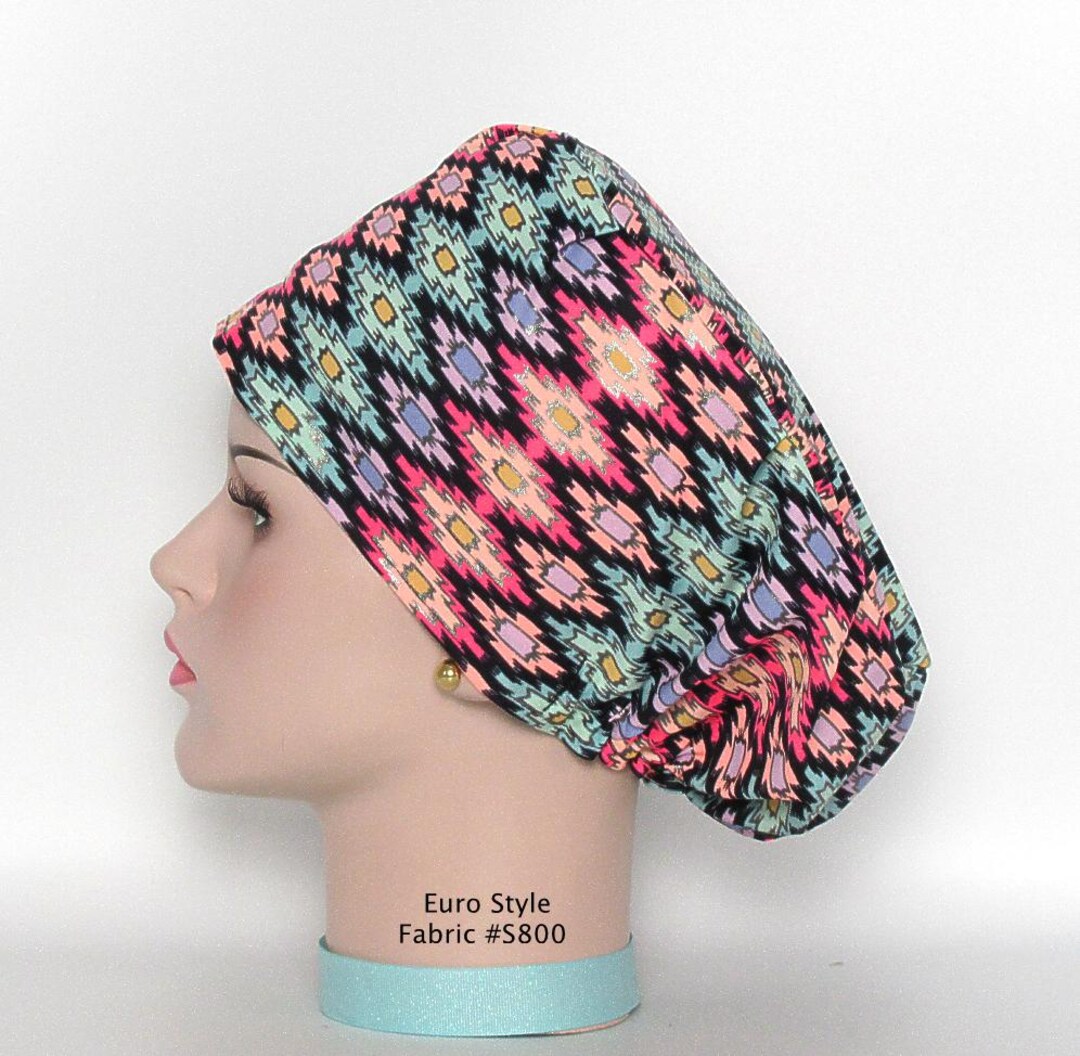 Euro Style Silky Knit Scrub Hat-aztec Design With Pastel Colors and ...