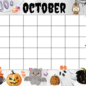 Blank October Monthly Calendar, Halloween, Cute, Printable, Instant ...