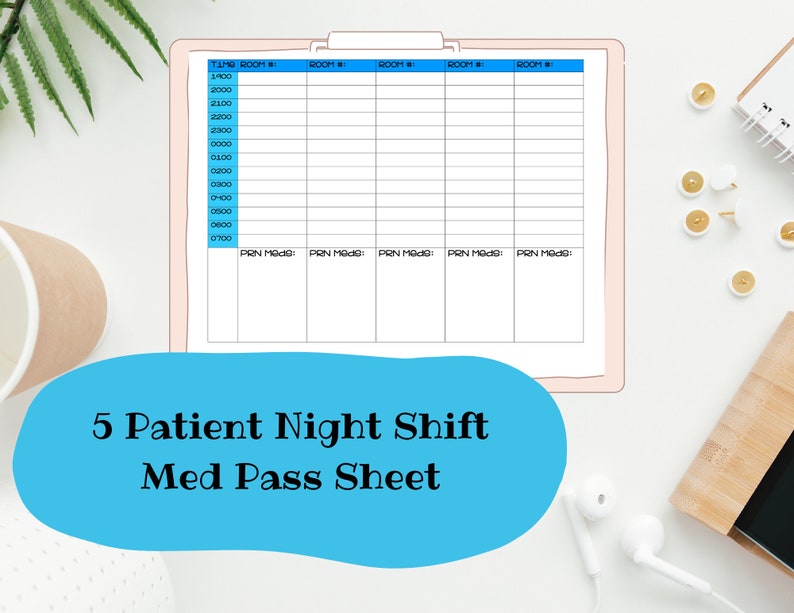 5 Patient Night Shift Med Pass Sheet - Etsy