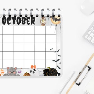 Blank October Monthly Calendar, Halloween, Cute, Printable, Instant ...