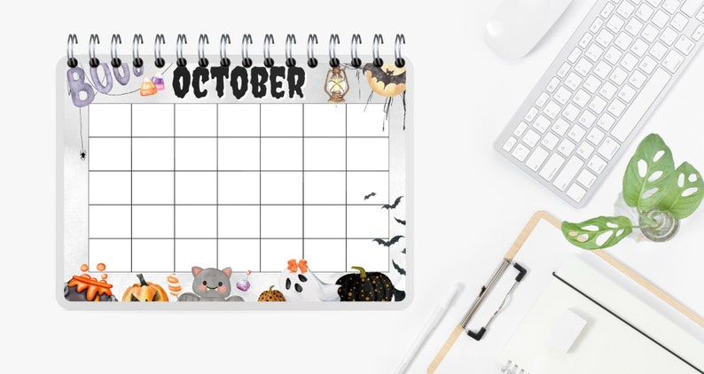 Blank October Monthly Calendar, Halloween, Cute, Printable, Instant ...