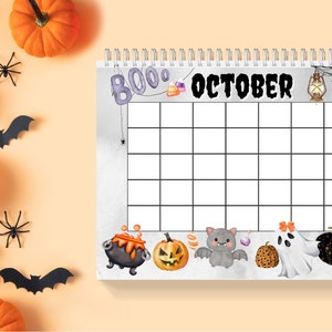 Blank October Monthly Calendar, Halloween, Cute, Printable, Instant ...