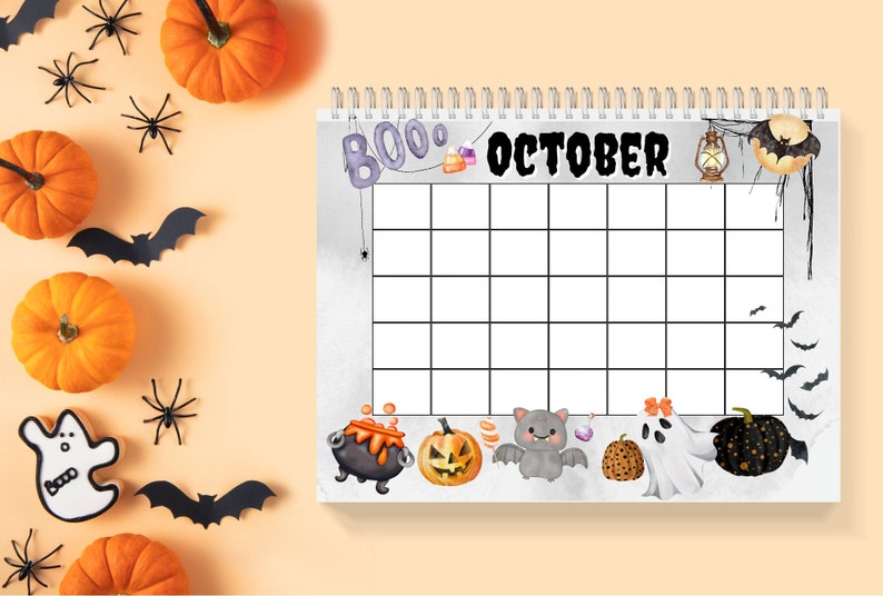 Blank October Monthly Calendar, Halloween, Cute, Printable, Instant ...