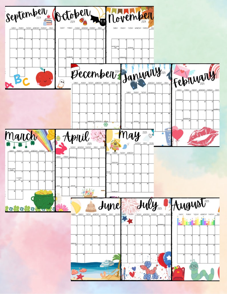 September 2024 - August 2025 EDITABLE/PRINTABLE Calendar - Etsy