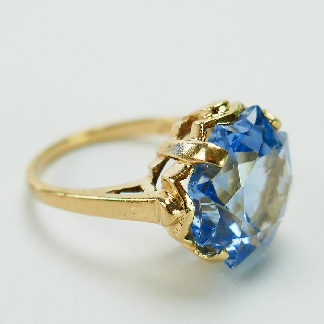 Vintage 10K Yellow Gold Blue Stone Ring Size 4 1/4 Minimalist Delicate ...