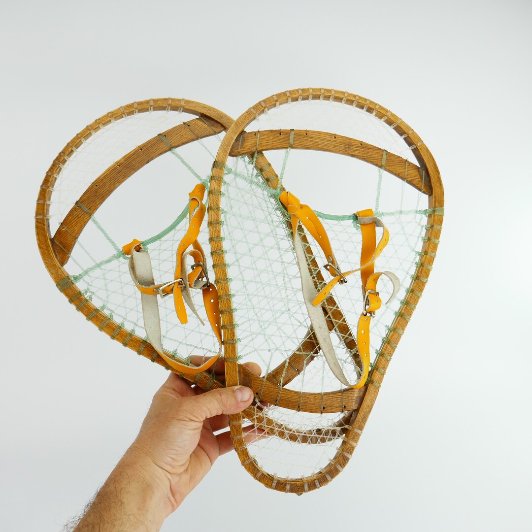 Nylon Wood Snowshoes Small Rare Shape Canadian Native Rustic Lodge ...