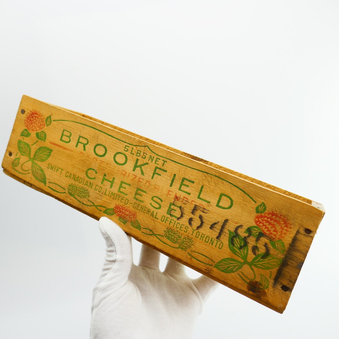 Vintage Wooden Crate Cheese Brookfield Clover Flower - Storage Bin Box ...