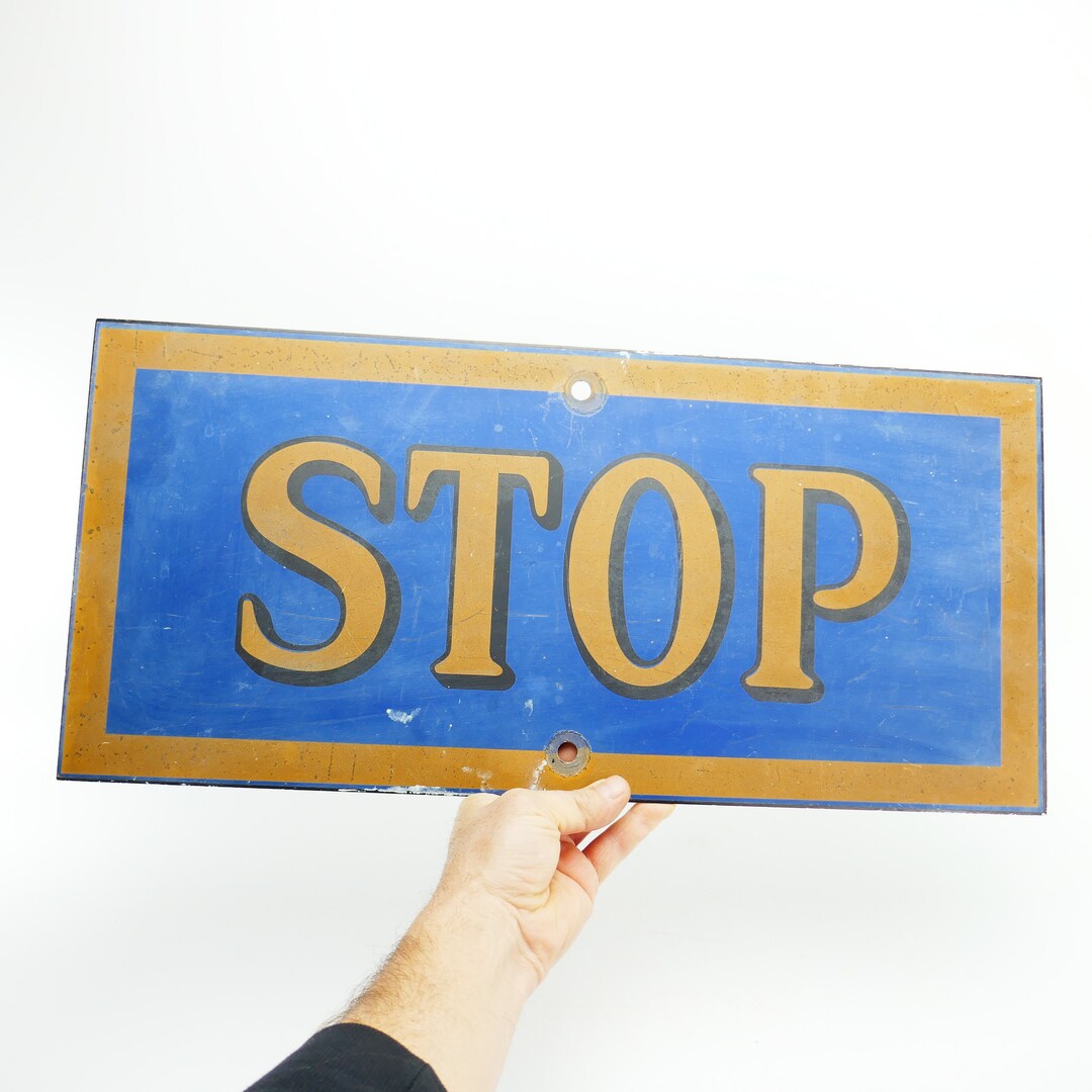 Vintage Stop Blue Bus Street Sign 21 1/2X10'' Wall Decor Blue & Gold - Etsy