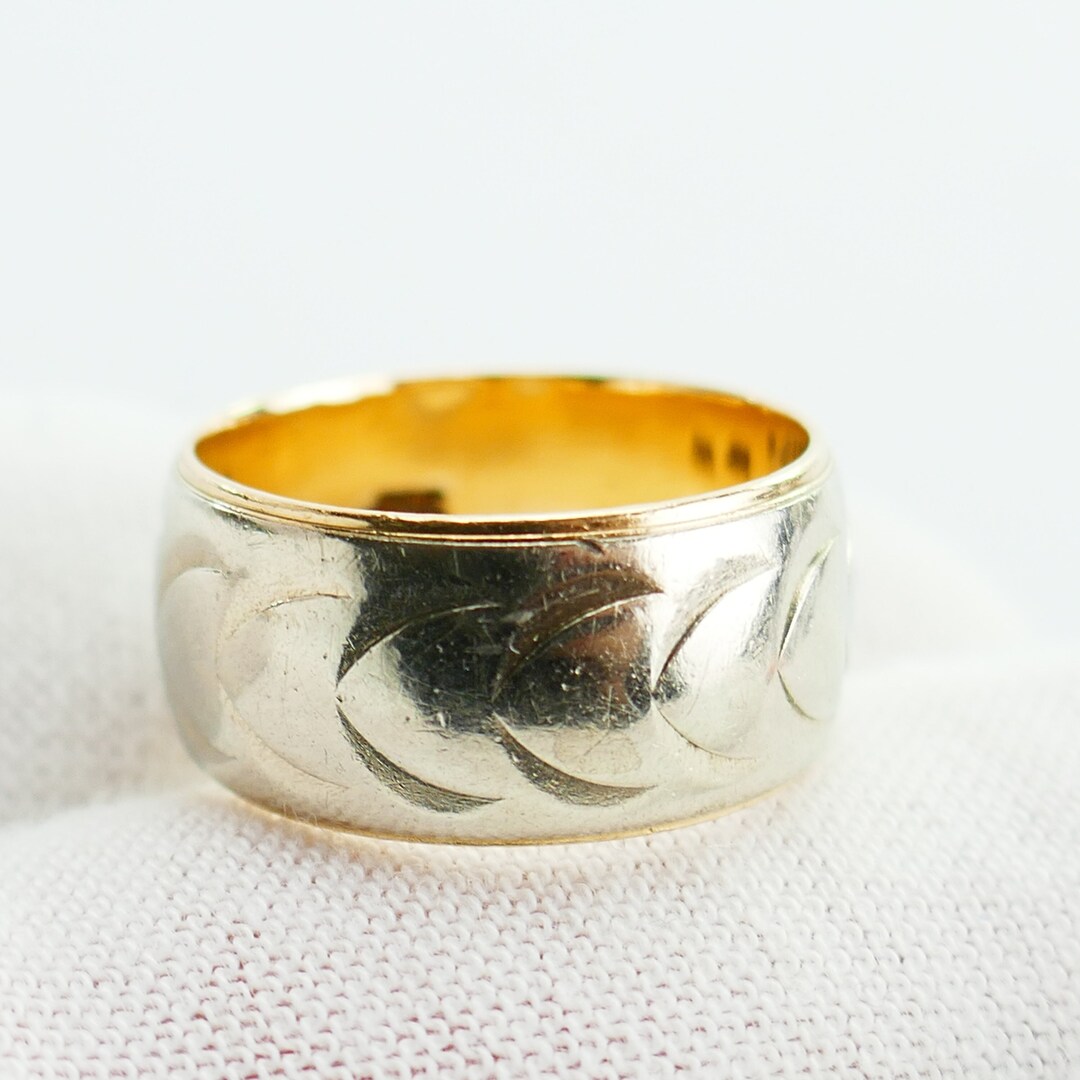 Vintage 10K Gold & White 2 Tone Band Ring Etched C Design Size 6 US ...