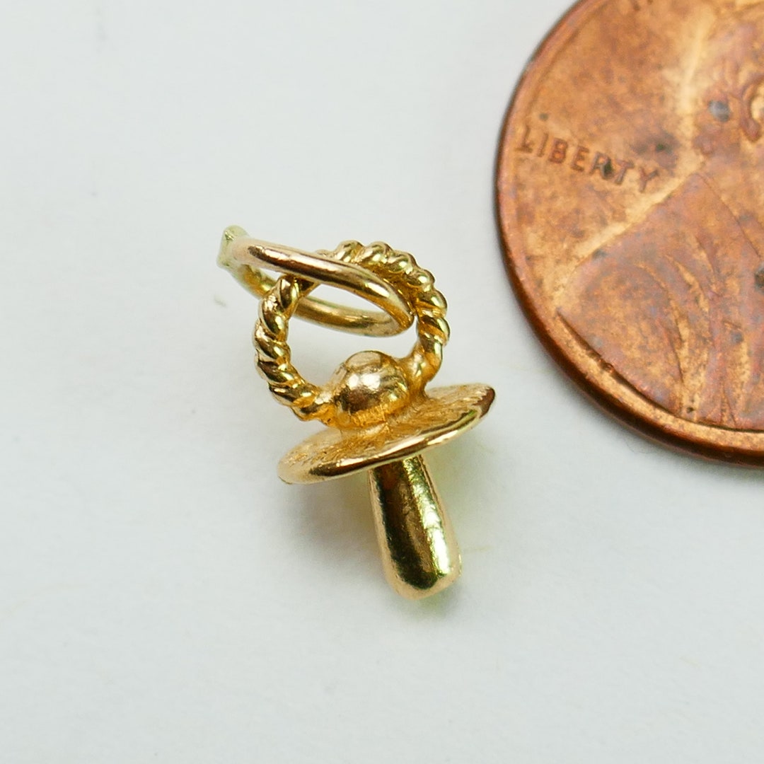 Vintage Baby Pacifier Soother 10K Yellow Gold Pendant Charm Good Luck ...