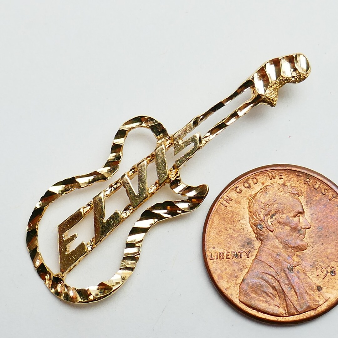 Vintage 10K Yellow Gold Lucky Elvis Pendant Guitar - Solid Gold - Fine ...