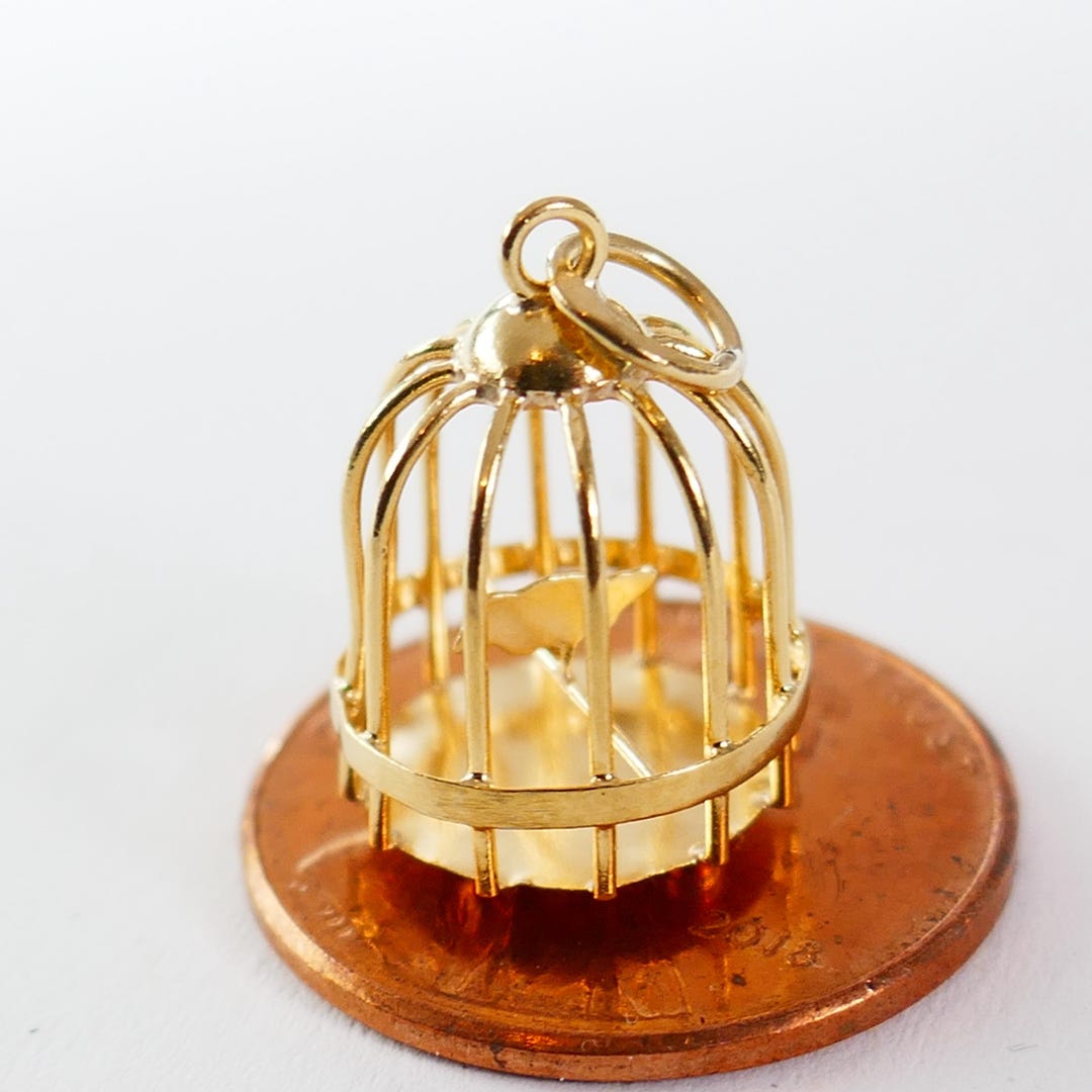 Vintage Bird in Cage 10K Yellow Gold Good Luck Sign Pendant Fine ...