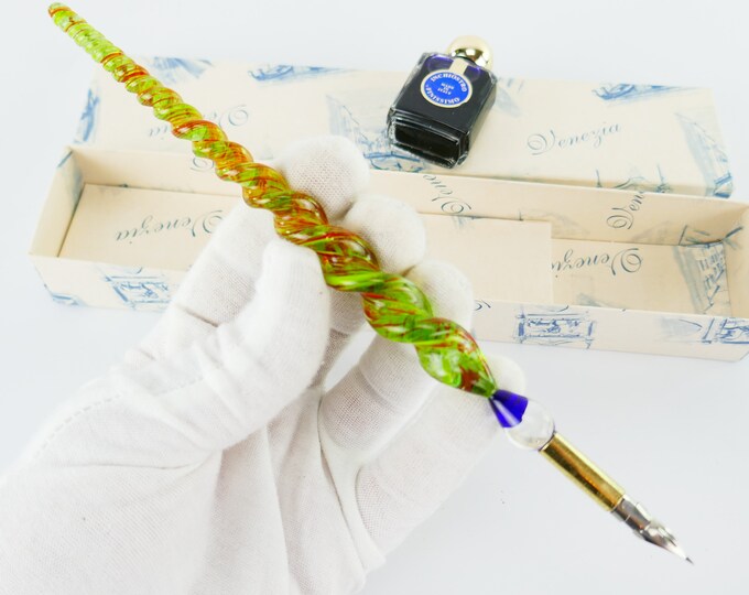 Vintage Murano Glass Calligraphy Pen Ink Set Venice Italy Finissimo ...