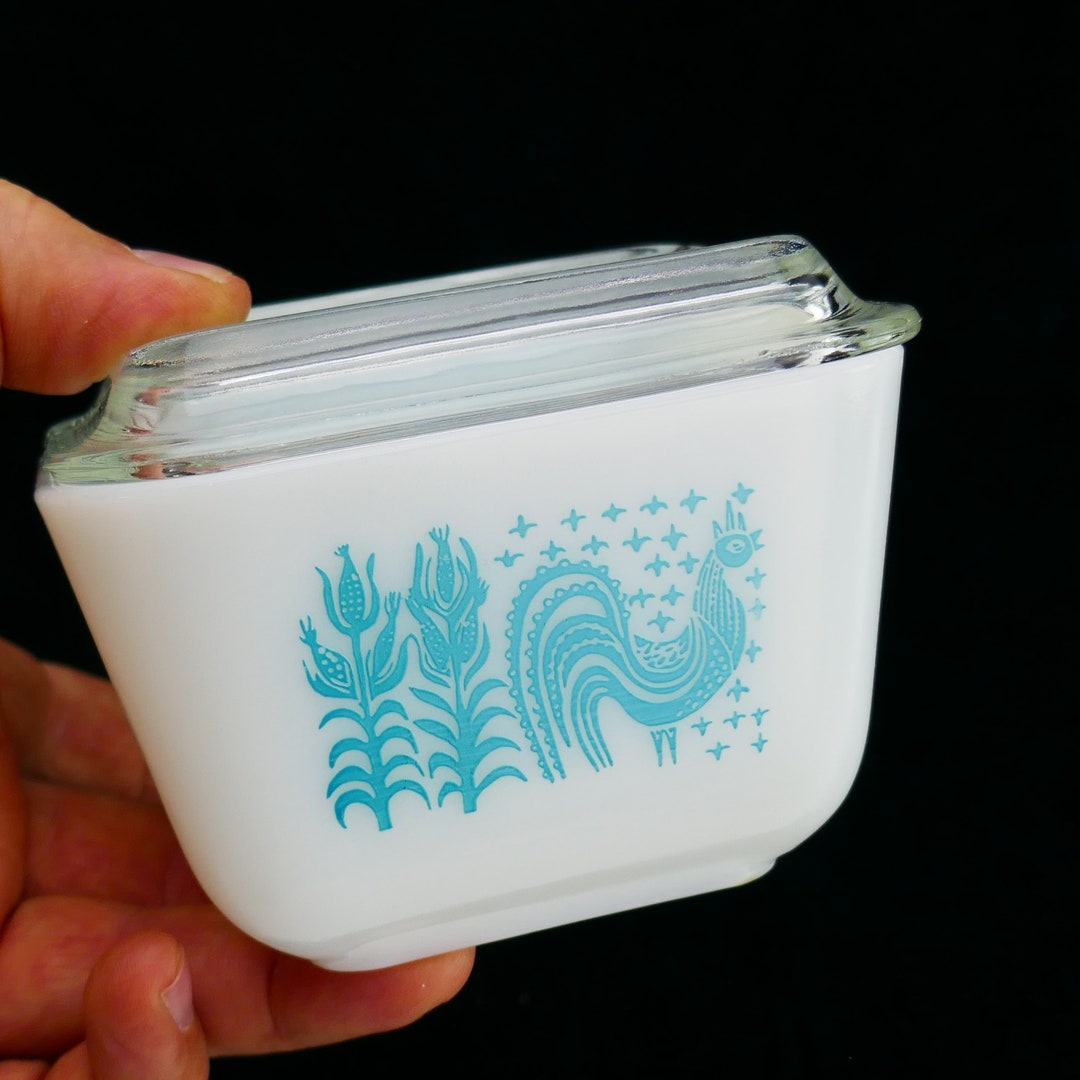 Vintage Pyrex Amish 501 Fridge Dish Lid Turquoise on White Butterprint ...