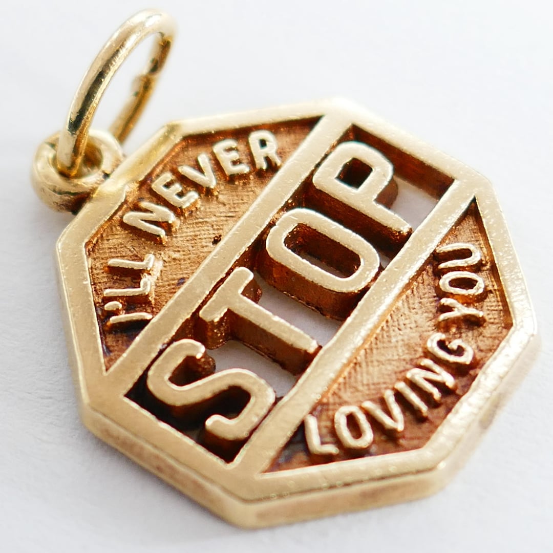 Vintage 10k Yellow Gold Pendant Stop Sign Love Gift Medallion Valentine ...