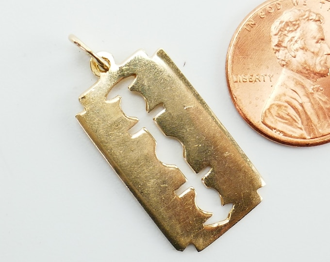 Vintage 10K Yellow Gold Razor Blade Barber Shop Charm Pendant - Fine ...