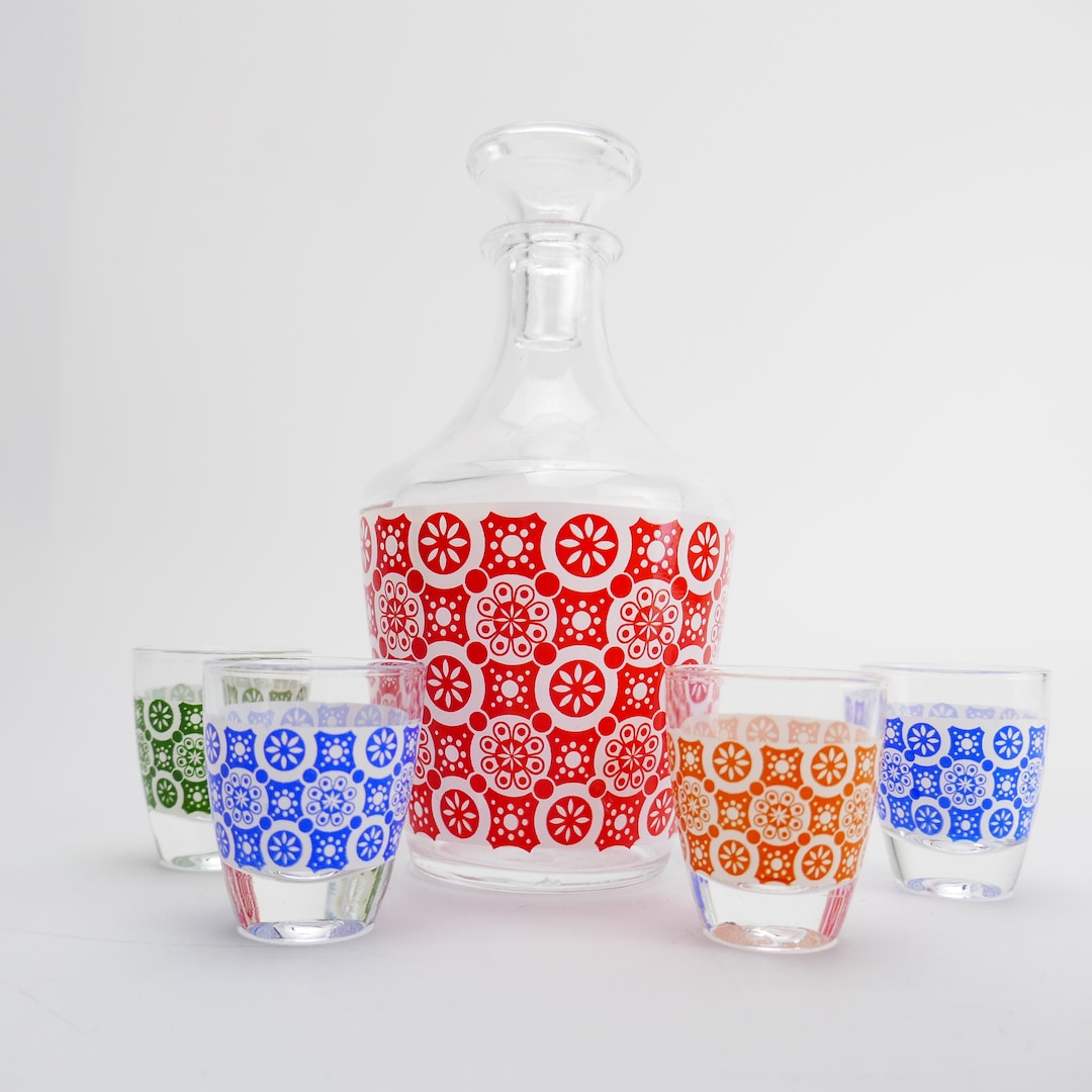 Vintage Luminarc Carafe Liquor Decanter Set 4 Shot Glasses French 70's ...