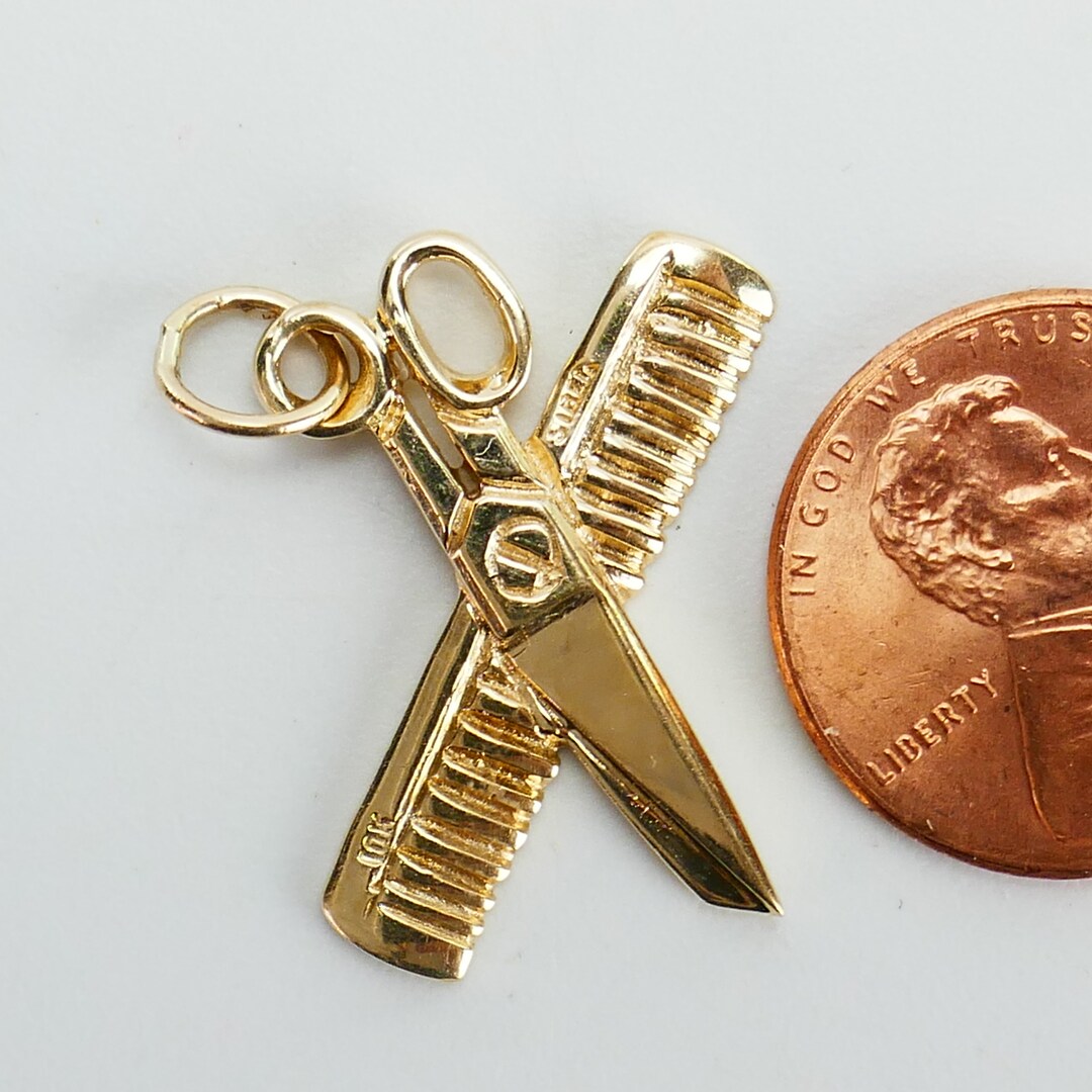 Vintage 10K Yellow Gold Barber Shop Scissor and Comb Charm Pendant - Etsy