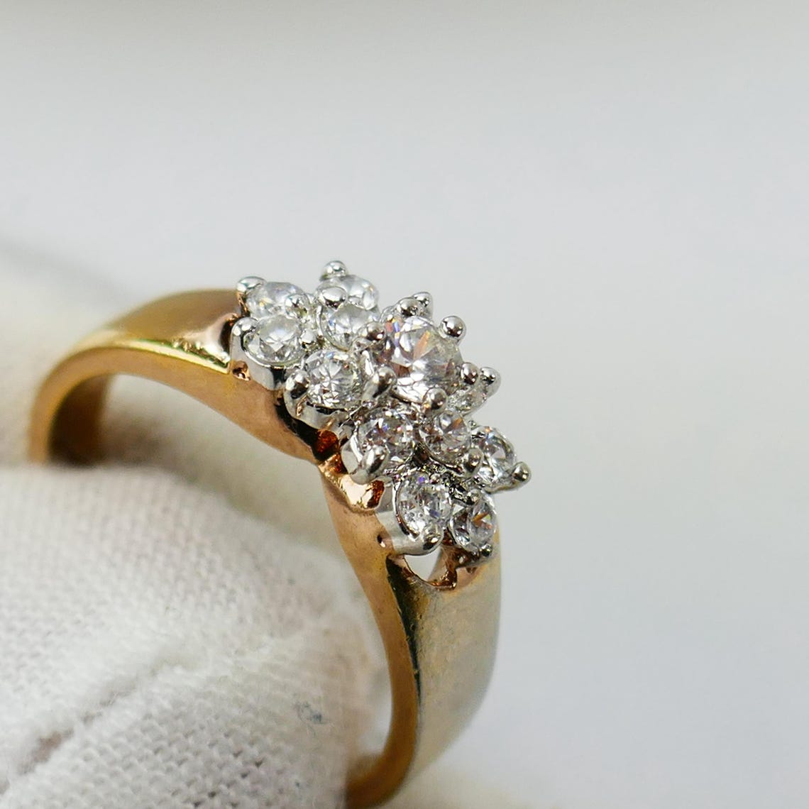 Vintage RSC Gold Tone Ring Costume Jewelry Clear Rhinestones Engagement ...