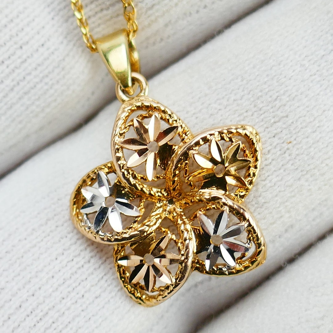 Vintage 10K Tricolor Gold Star Flower Pendant Charm + 18'' Link Chain ...