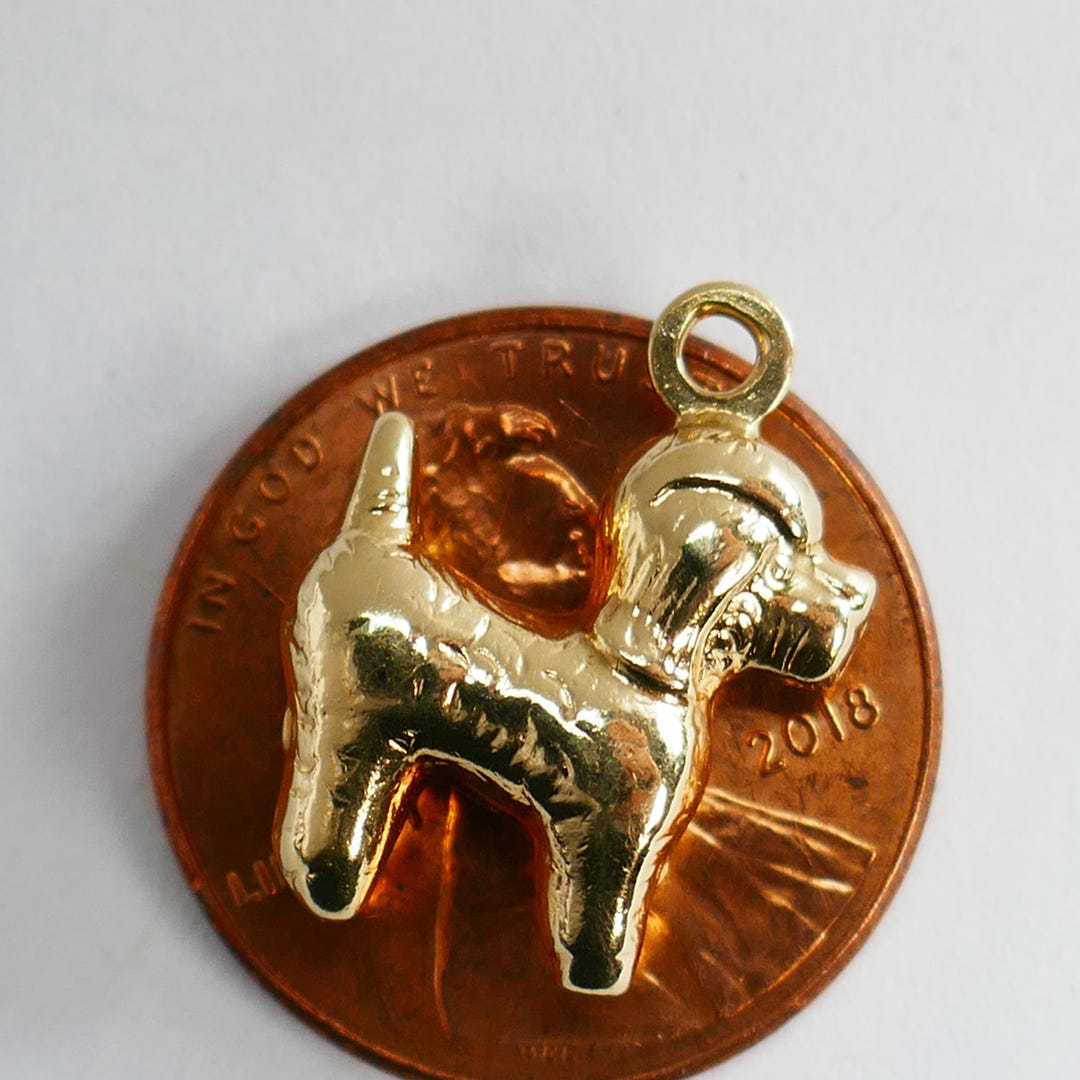 Vintage Poodle 10K Yellow Gold Charm Pendant Dog Cutie 3D Bubble Fine ...
