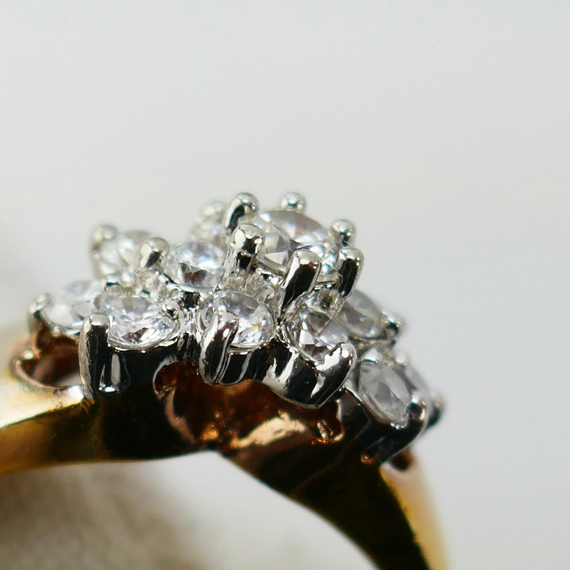 Vintage RSC Gold Tone Ring Costume Jewelry Clear Rhinestones Engagement ...