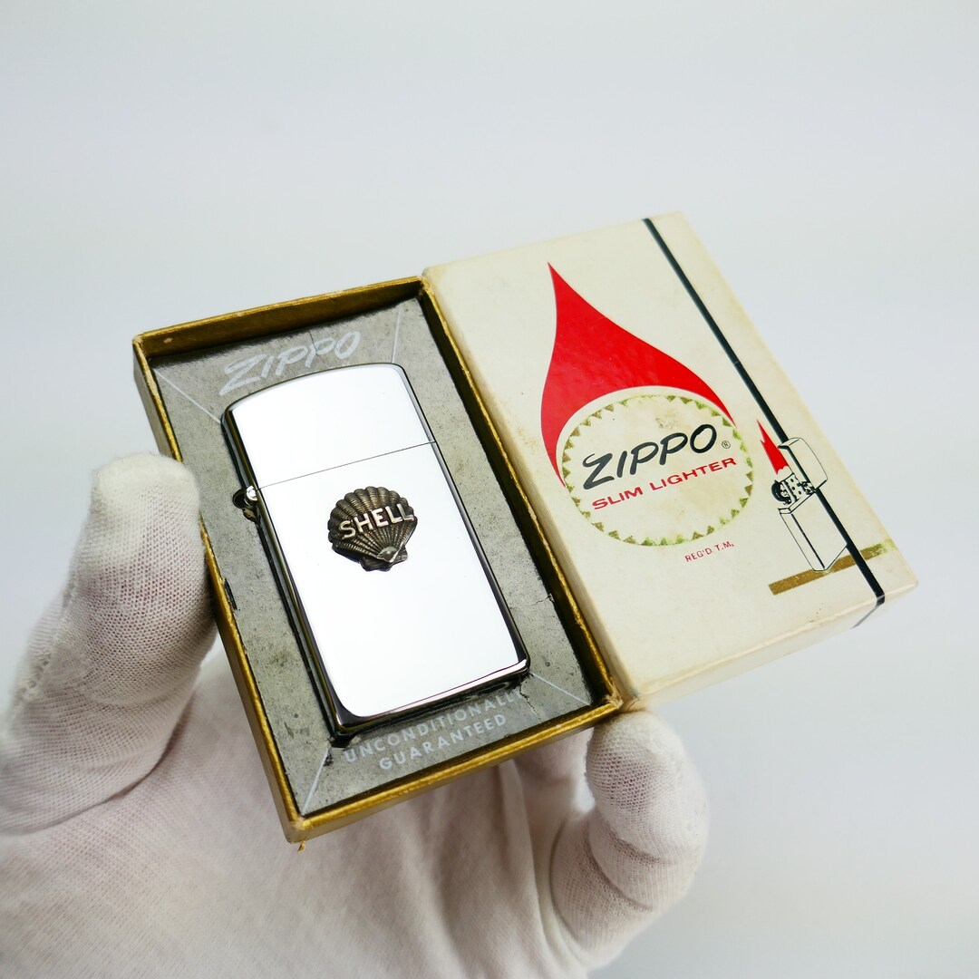 Vintage Slim ZIPPO Lighter New in Original Box 196o's Shell Oil Gaz Garage Niagara Falls Ontario ...