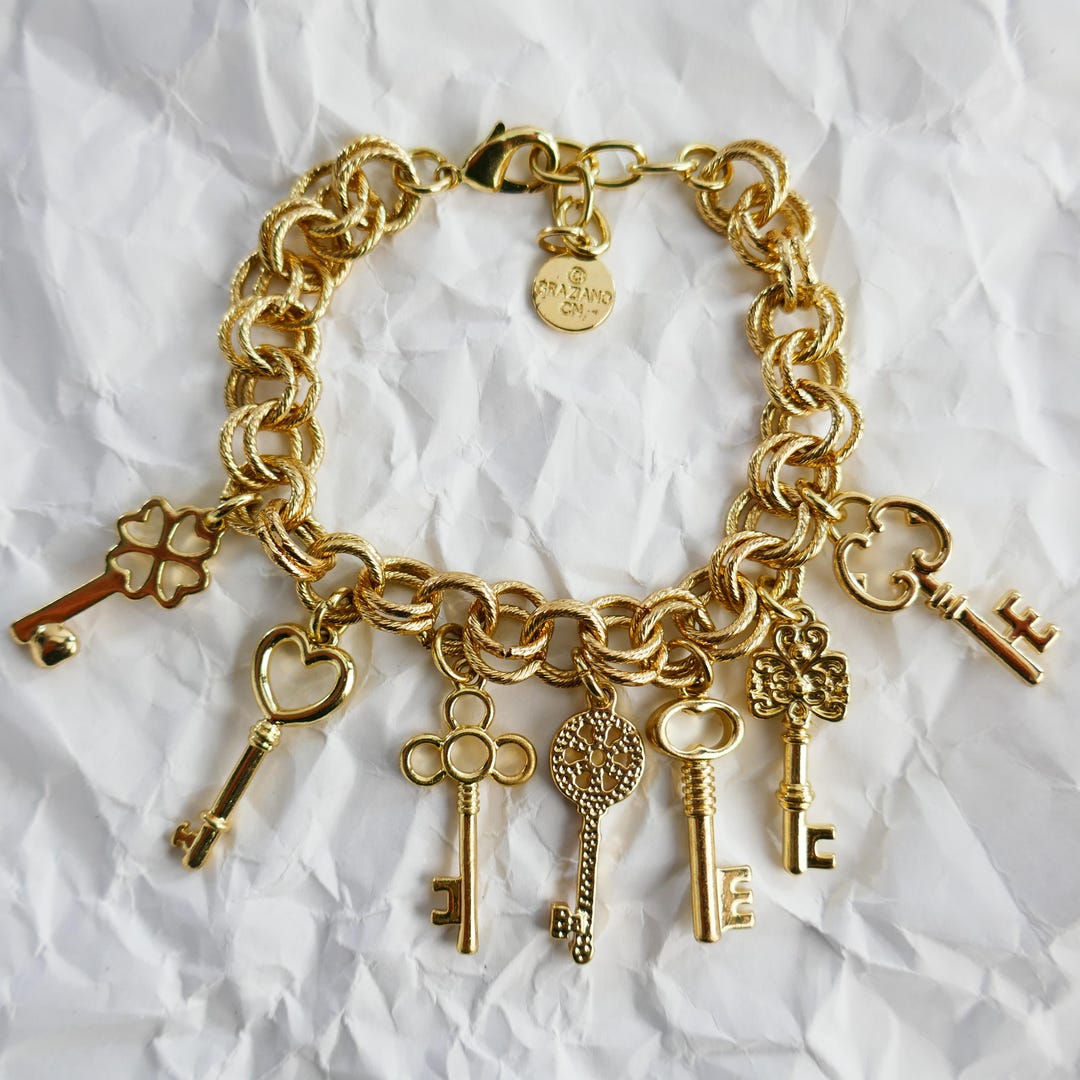 Graziano Lucky Charms Bracelet Keys Costume Jewelry Gold Tone - Etsy
