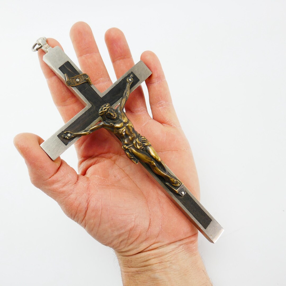 Vintage 7 3/4 Crucifix Ebony Cross Jesus God Inri Metal Silver Tone - Etsy
