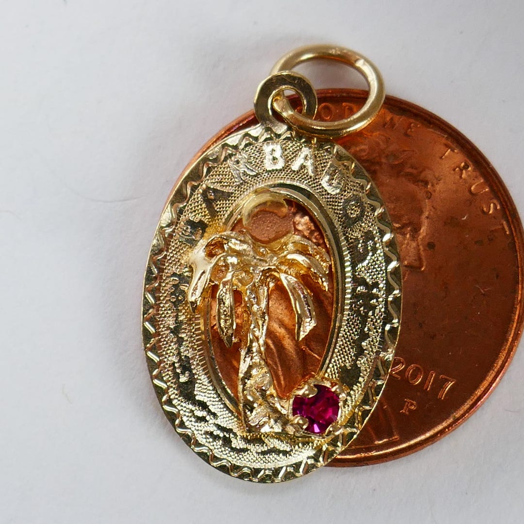 Vintage 14K Yellow Gold Barbados Charm Pendant Island Palm Tree Beach ...