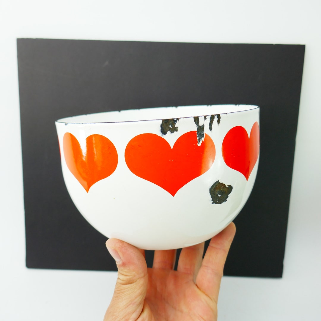 Used Vintage Finel Arabia of Finland Heart Pattern Enamel Bowl MCM - Etsy