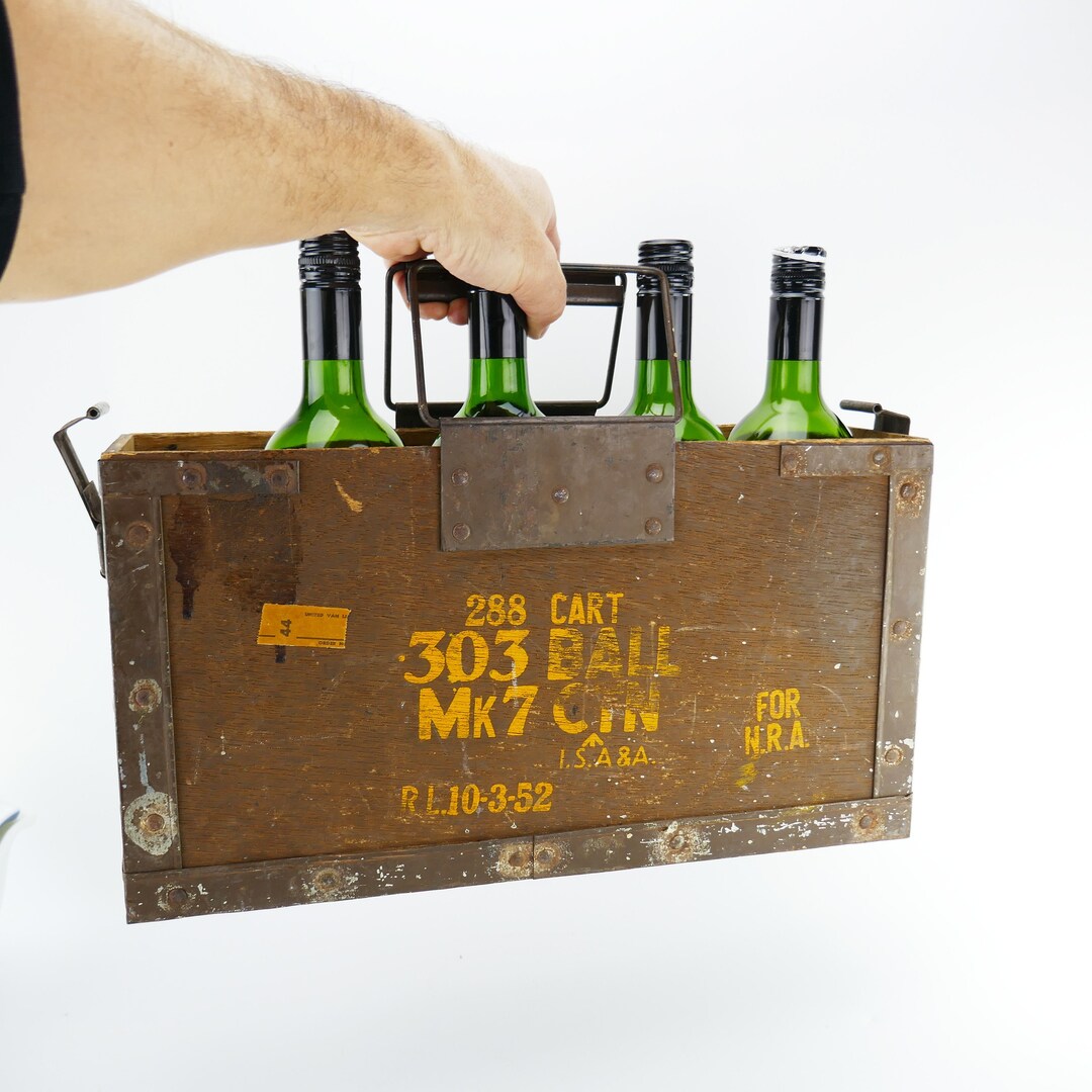 Antique 1952 Cartridges Wooden Carrier Caddy Box Crate - Handle ...