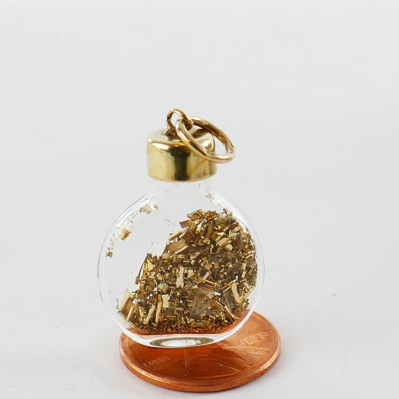 Vintage 10K Yellow Gold Flask Flakes Blown Glass Bottle Pendant Vial - Etsy