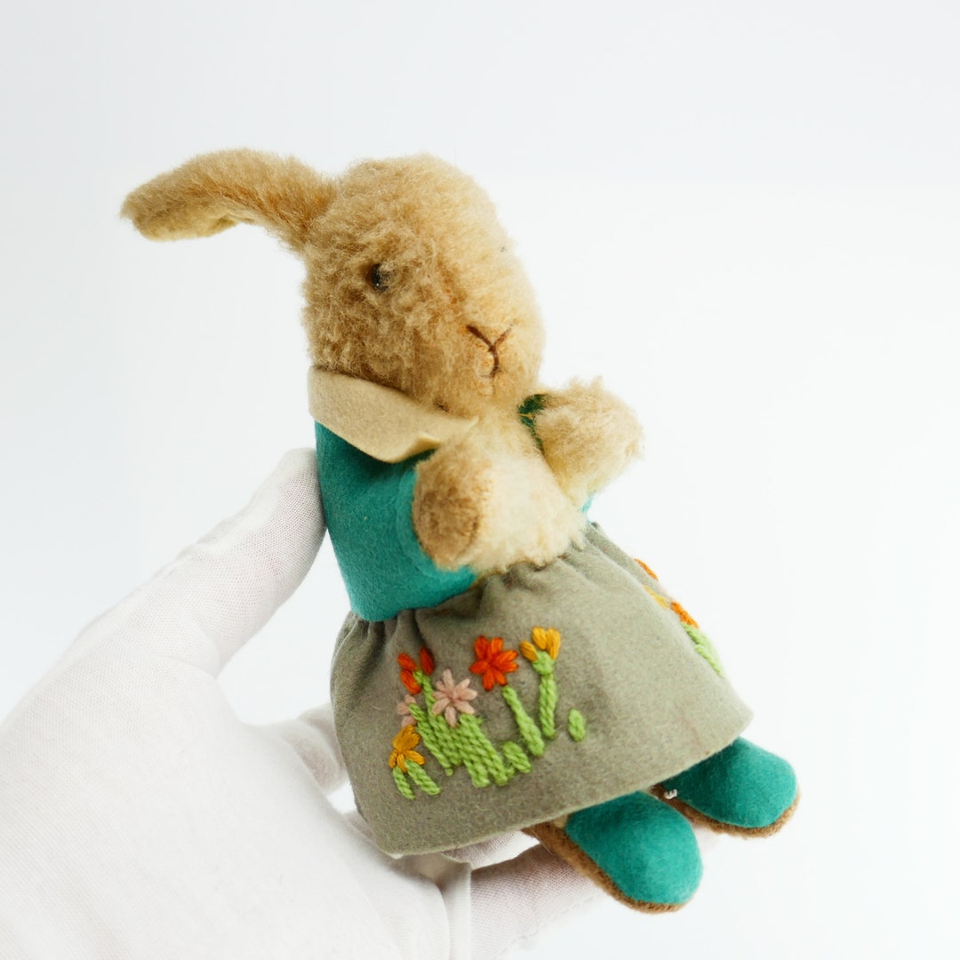 Vintage England Rabbit Straw Plush Humanized Dressed Girl Rabbit Doll ...