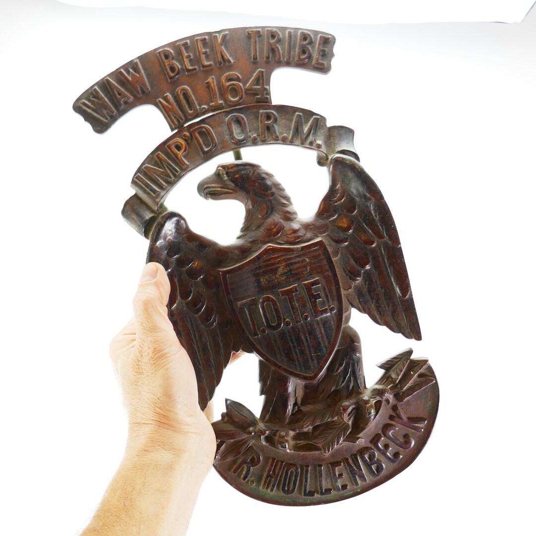 Antique Vintage Fraternal Brass Grave Marker Improved Order Red Men ...