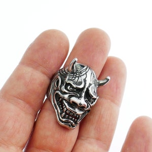 Large Devil Face Mask Ring Punk Metal Silver Tone Size 9.5 Hannya Mask ...