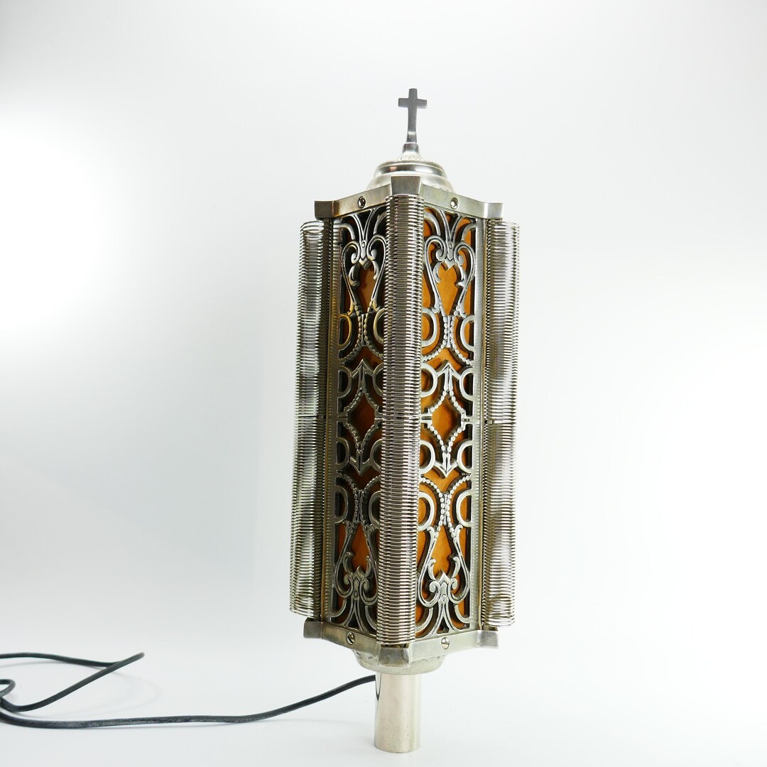 Antique Church Silver Tone Art Deco Cross Funeral Lamp Crucifix Light ...