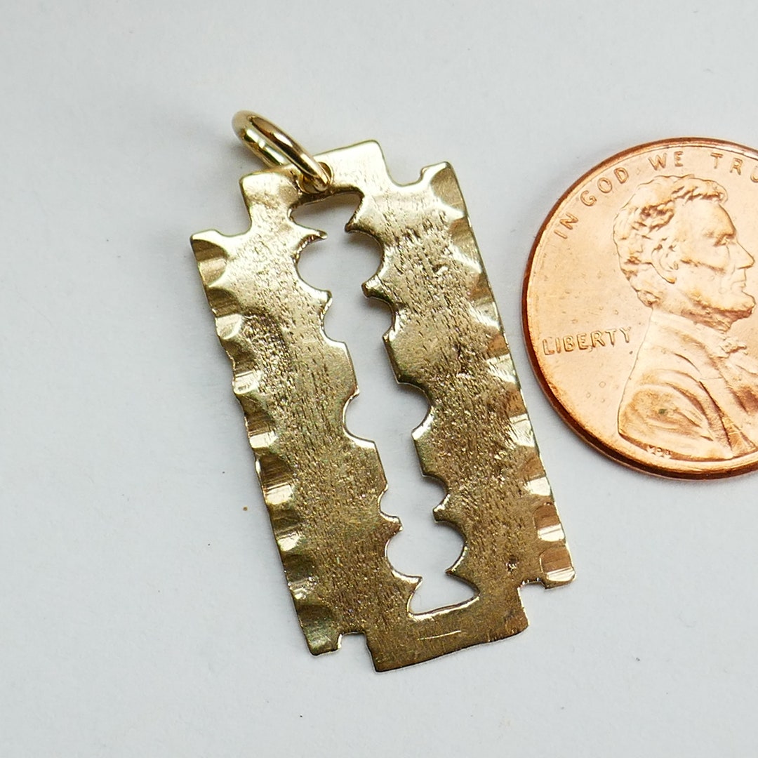 Vintage 10K Yellow Gold Razor Blade Barber Shop Charm Pendant - Fine ...