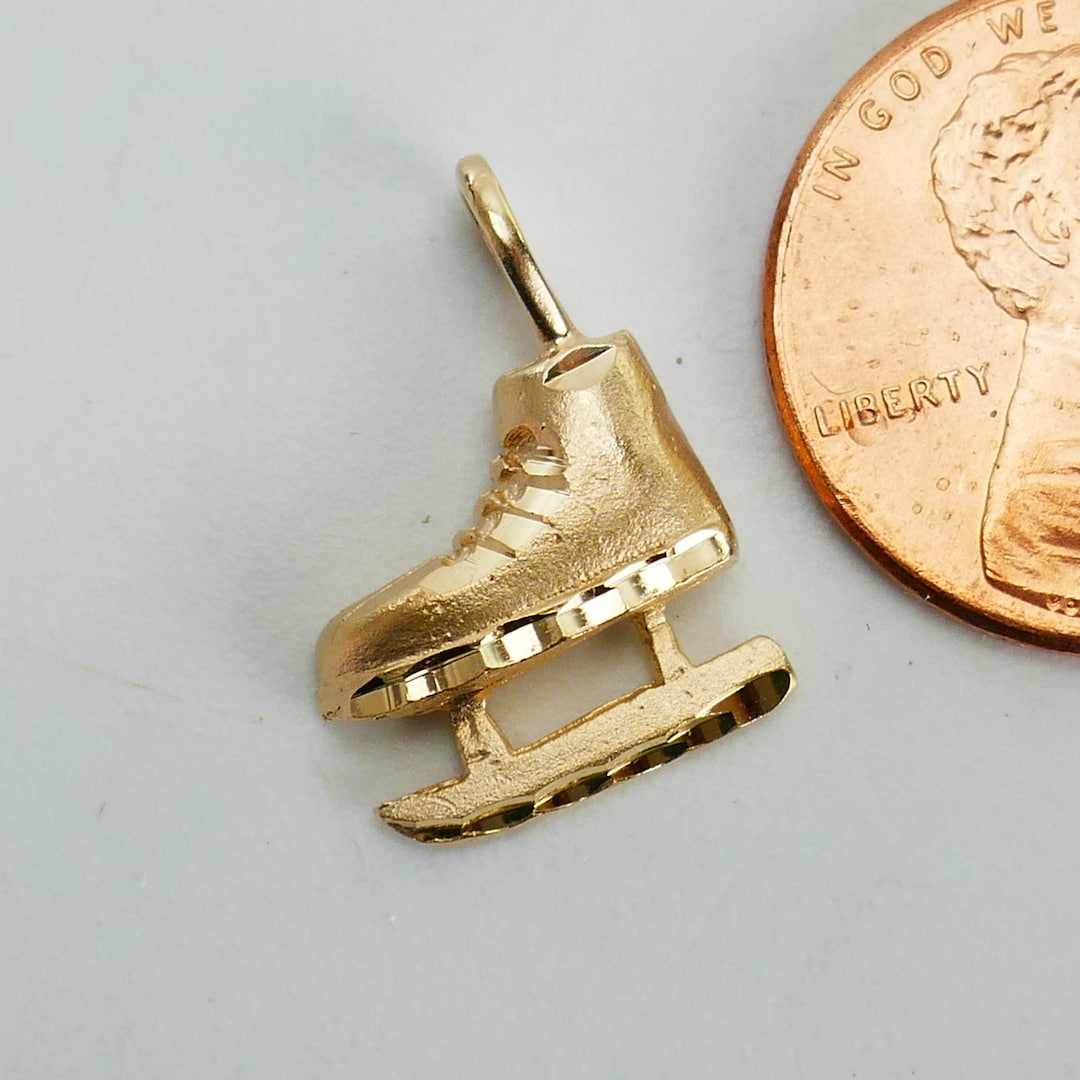 Vintage 10k Yellow Gold Ice Skate Charm Pendant Detailed Textured ...