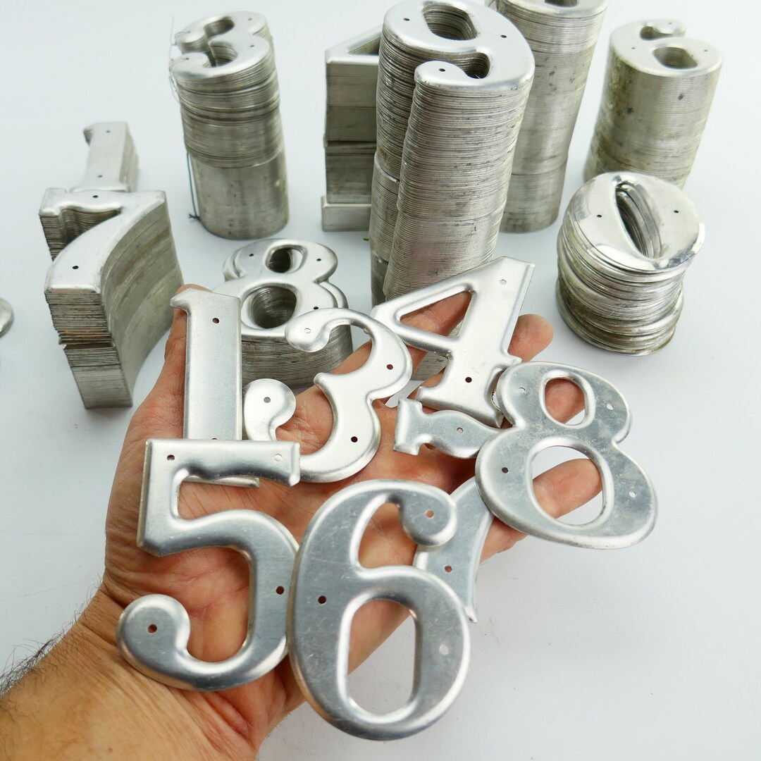 Vintage Metal House Numbers Pressed Aluminium Door Address Silver Tone ...