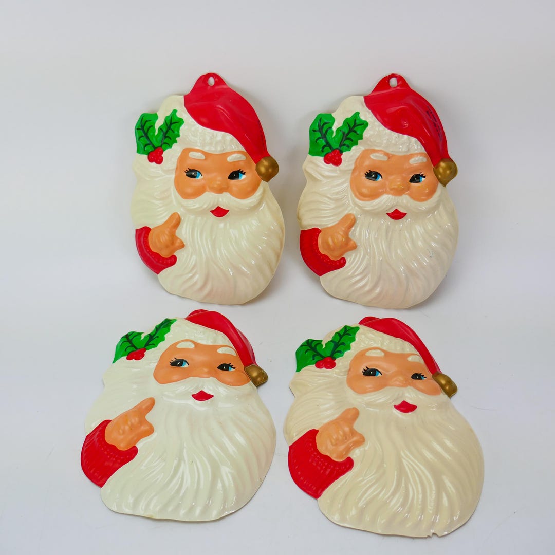 Vintage Santa Claus Head Plastic Holiday Decor Christmas Wall Hanging ...