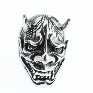 Large Devil Face Mask Ring Punk Metal Silver Tone Size 9.5 Hannya Mask ...
