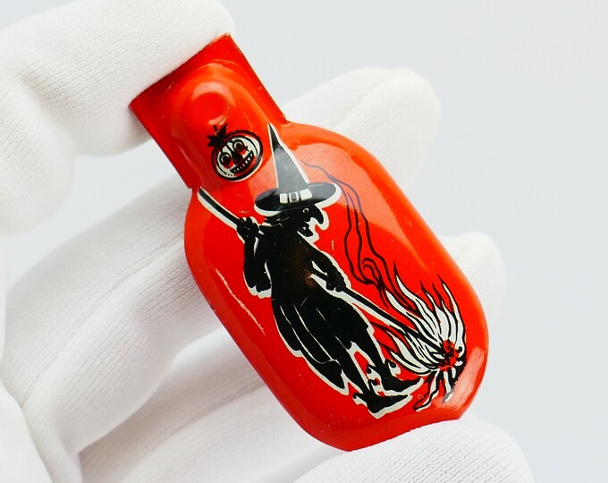 Vintage Halloween Tin Noisemaker Vintage Clicker WITCH & BLACK PUMPKIN ...