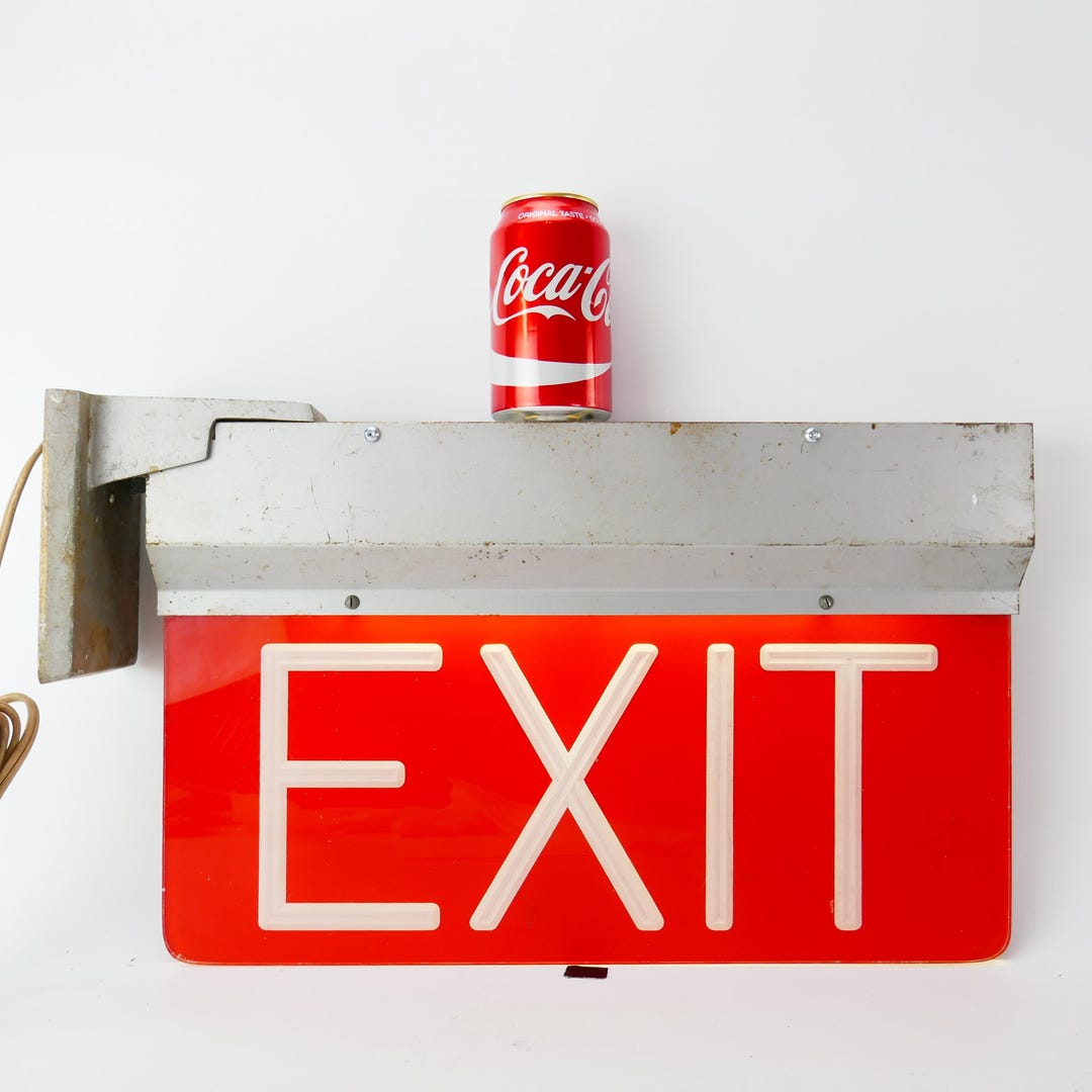 Vintage Plastic Metal Industrial Red Exit Sign Light Theater Sign Bar ...