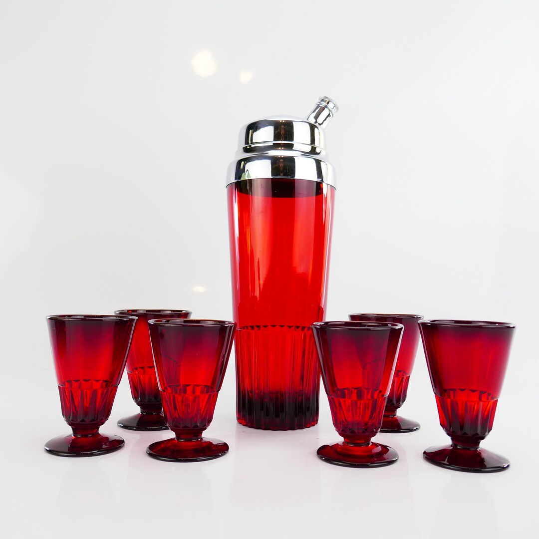 Vintage Derby Shelton Glass Bar Cocktail Shakers Chrome 6 Ruby Red - Etsy