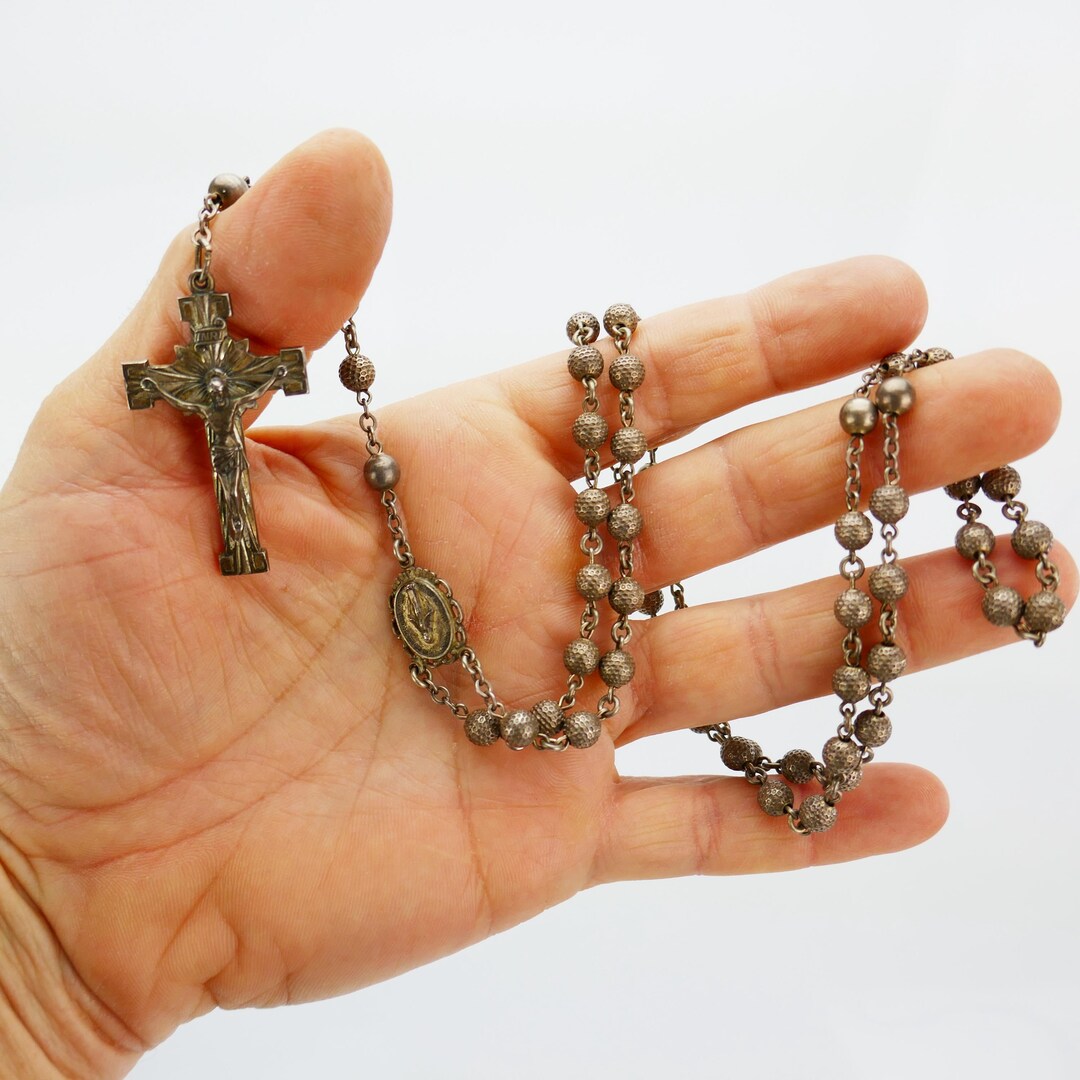 Rare Vintage Antique Religious Rosary Silver STERLING Catholic INRI ...
