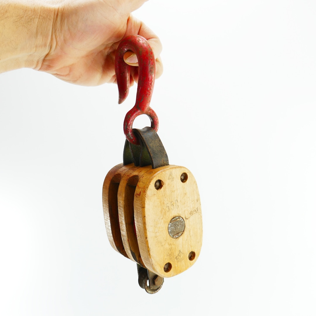 Vintage Wood Pulley With Hook, a Double Pulley With Iron Hook ...